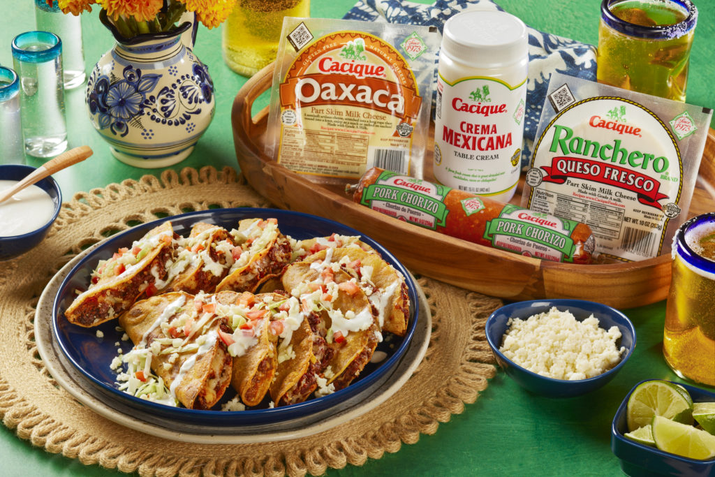 TACOS DORADOS WITH CHORIZO, OAXACA AND QUESO FRESCO | Cacique® Inc.